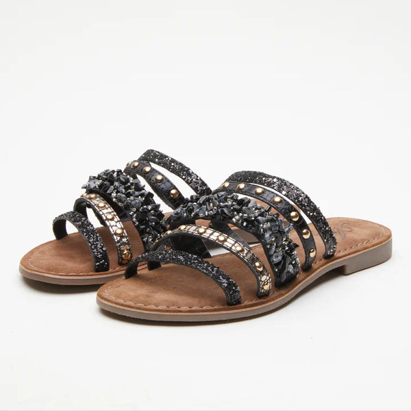 Women's Spring Step | Minerals Slide Sandals by Azura | Black Multi ...